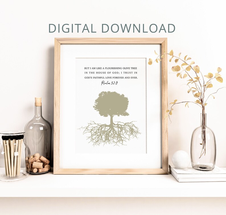 Bible Verse Printable Wall Art Psalm 52:8, Tree Flourishing in God ...