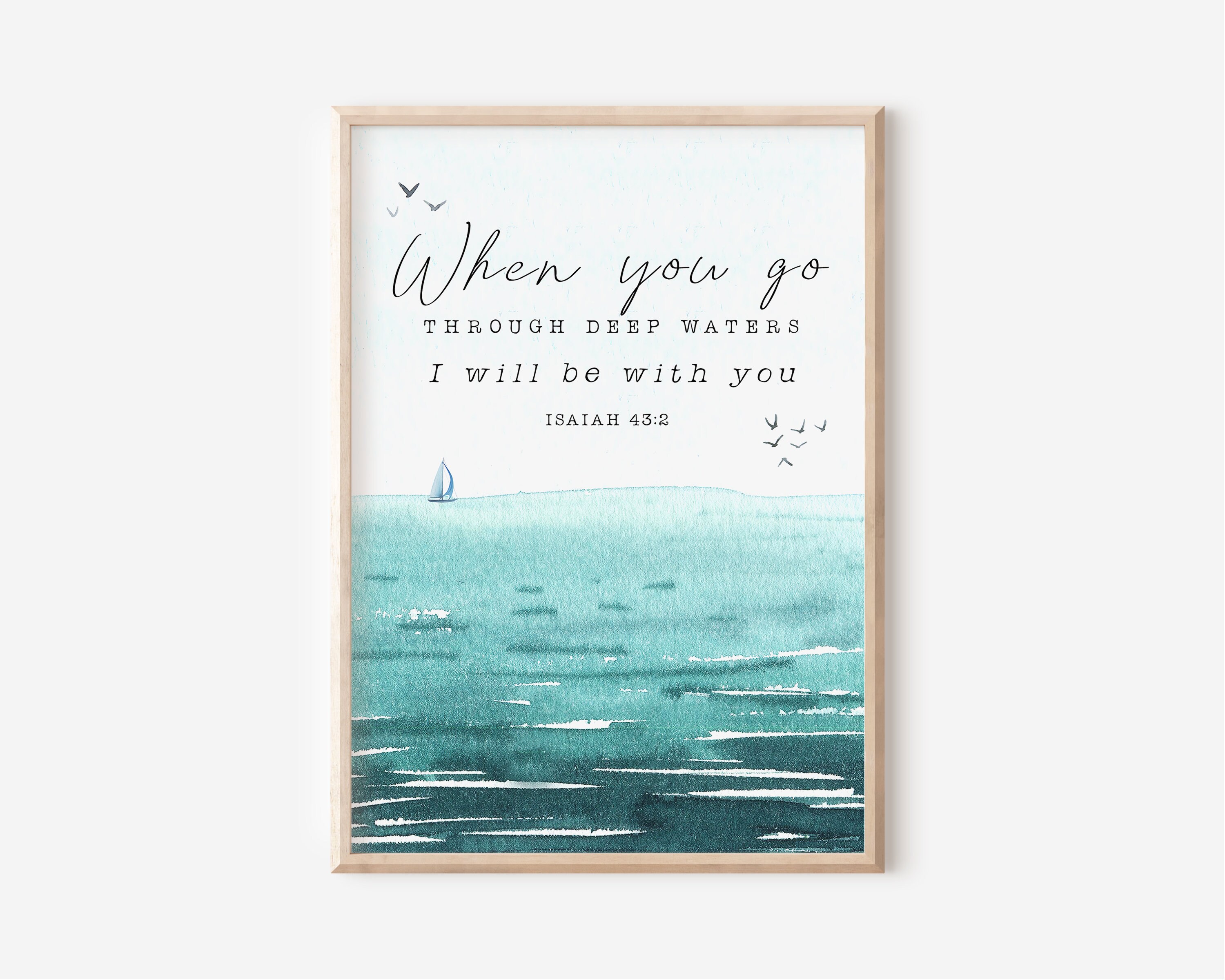 Bible Verse Printable Watercolor Wall Art Isaiah 43 2 When You Pass ...