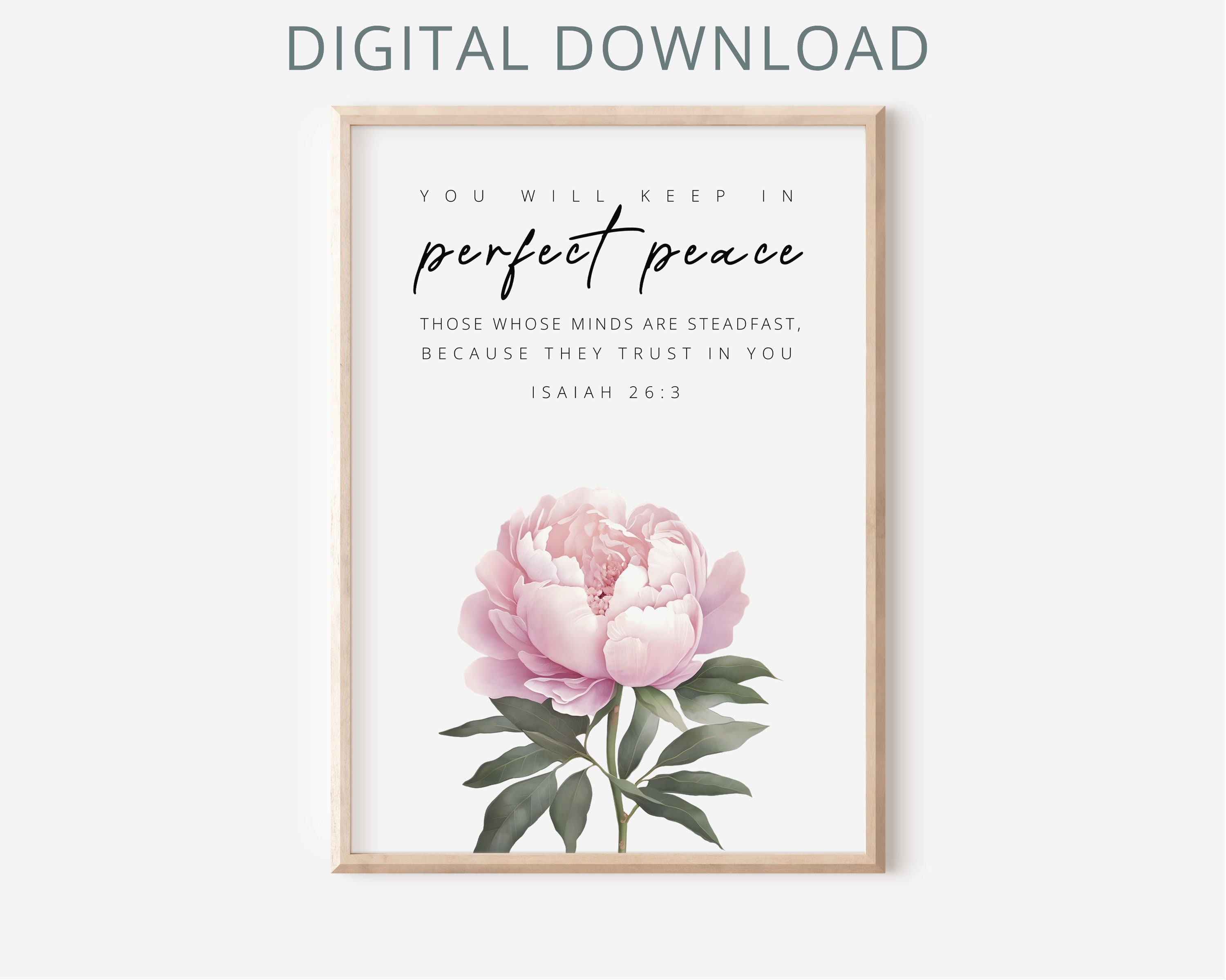 Bible Verse Printable Wall Art Isaiah 26:3, Perfect Peace, Scripture ...