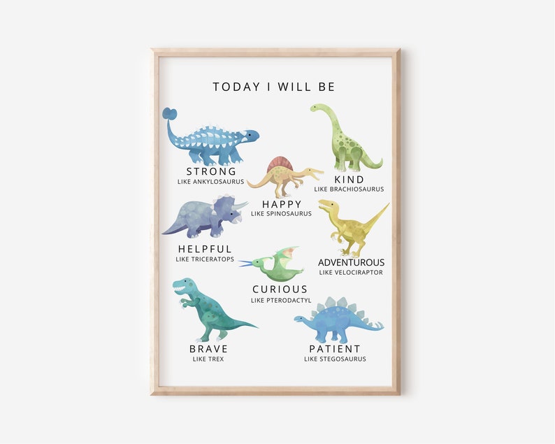 Positive Affirmation Poster for Boys - Dinosaurs Boy's Nursery Poster ...