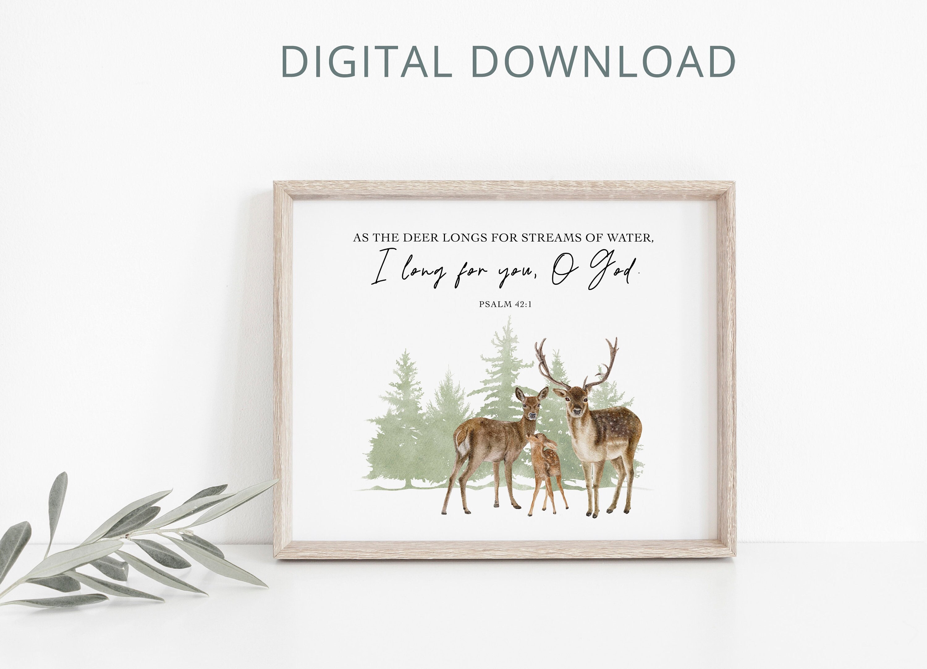 Psalm 42:1, as a Deer Longs for Water, Bible Verse Printable Wall Art ...