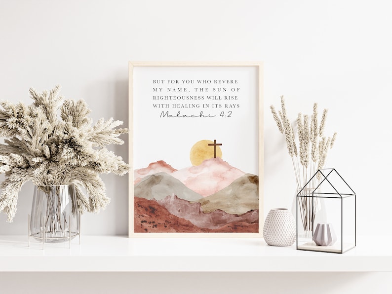 Malachi 4:2 Printable Christian Wall Art - Watercolor Mountains With ...