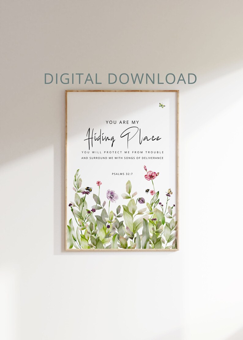 Bible Verse Printable Wall Art Ps 32 7 You Are My Hiding Place, God's ...