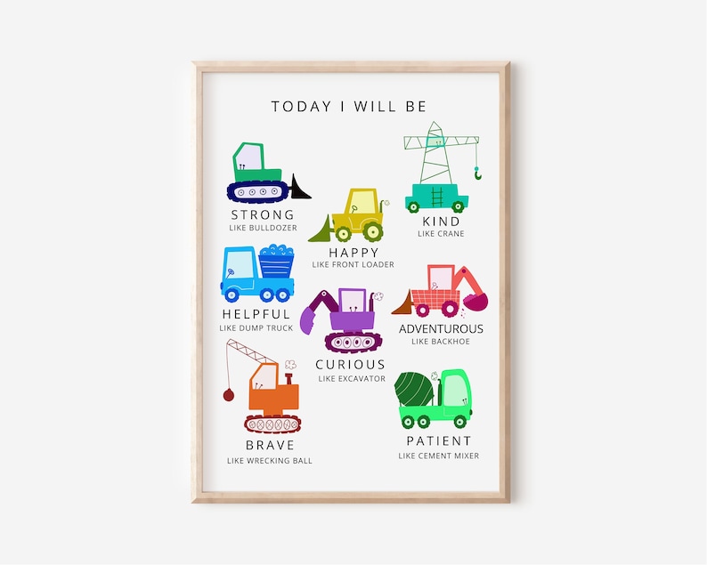 Affirmations Poster for Children Construction Trucks Nursery Poster ...