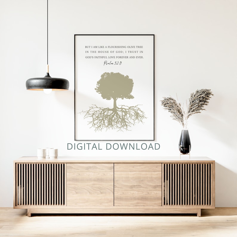 Bible Verse Printable Wall Art Psalm 52:8, Tree Flourishing in God ...