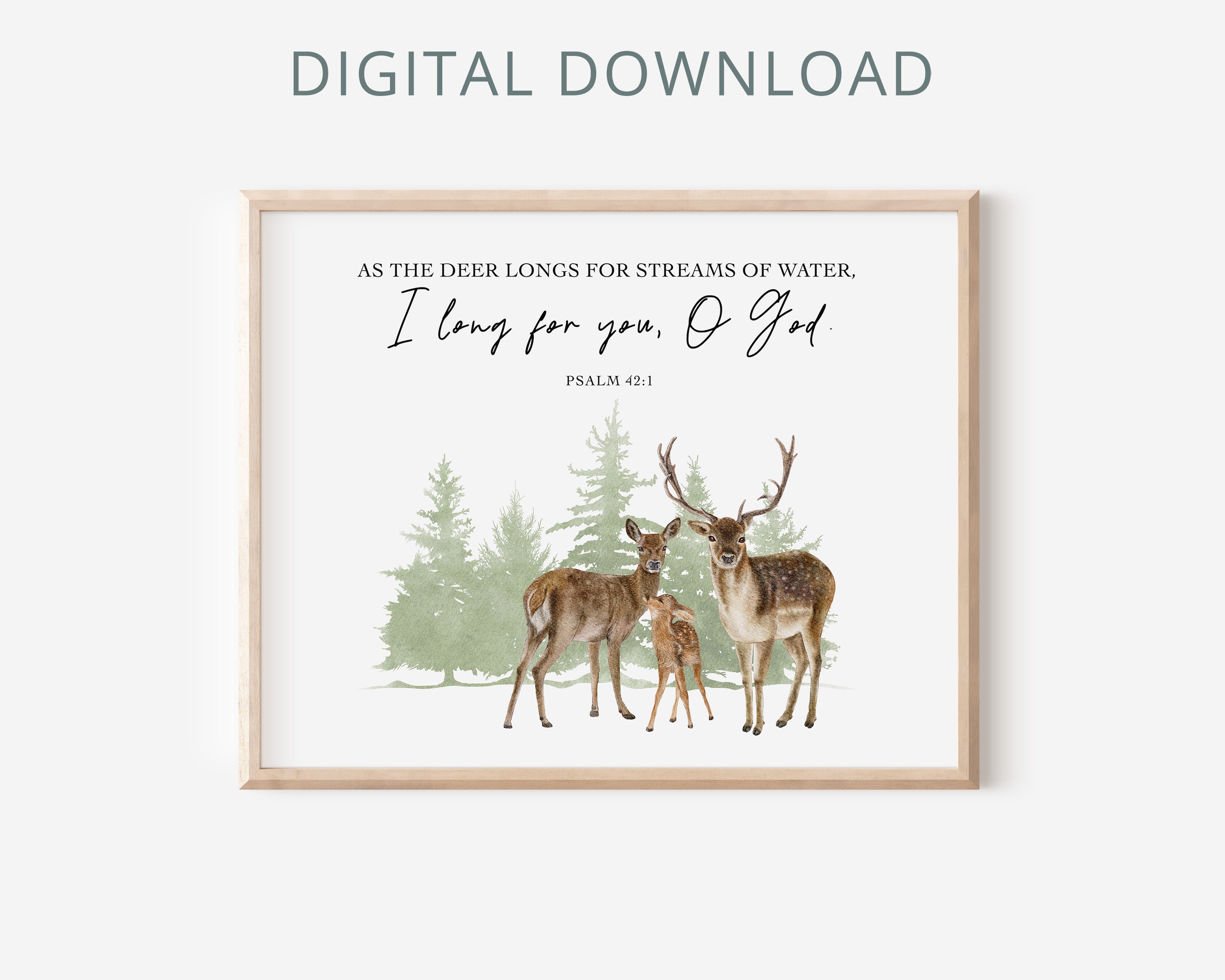 Psalm 42:1, as a Deer Longs for Water, Bible Verse Printable Wall Art ...