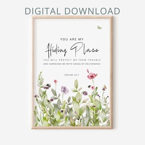 Bible Verse Printable Wall Art Ps 32 7 You Are My Hiding Place, God's ...