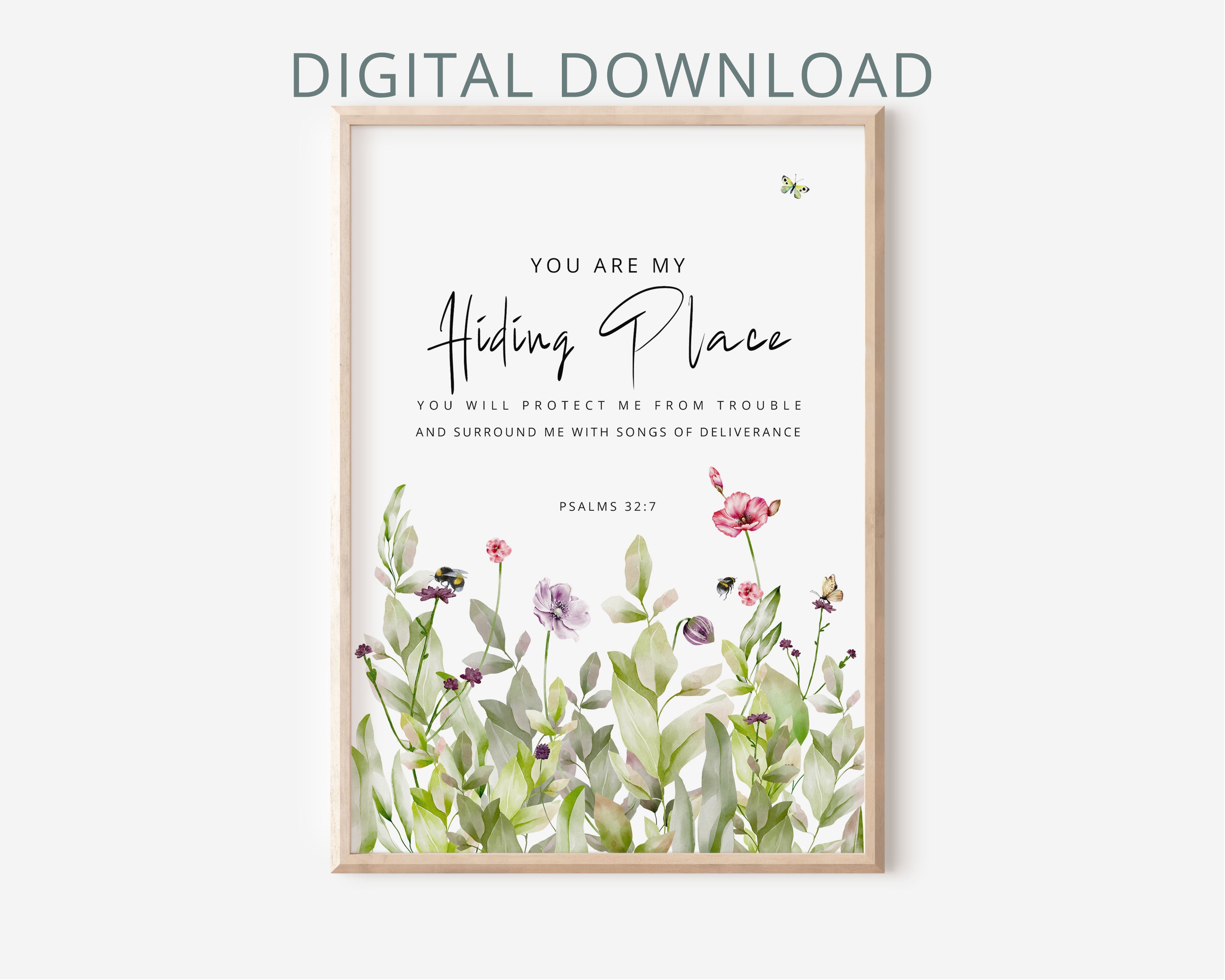 Bible Verse Printable Wall Art Ps 32 7 You Are My Hiding Place, God's ...