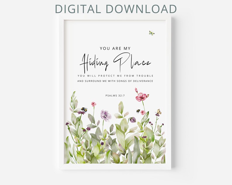 Bible Verse Printable Wall Art Ps 32 7 You Are My Hiding Place, God's ...
