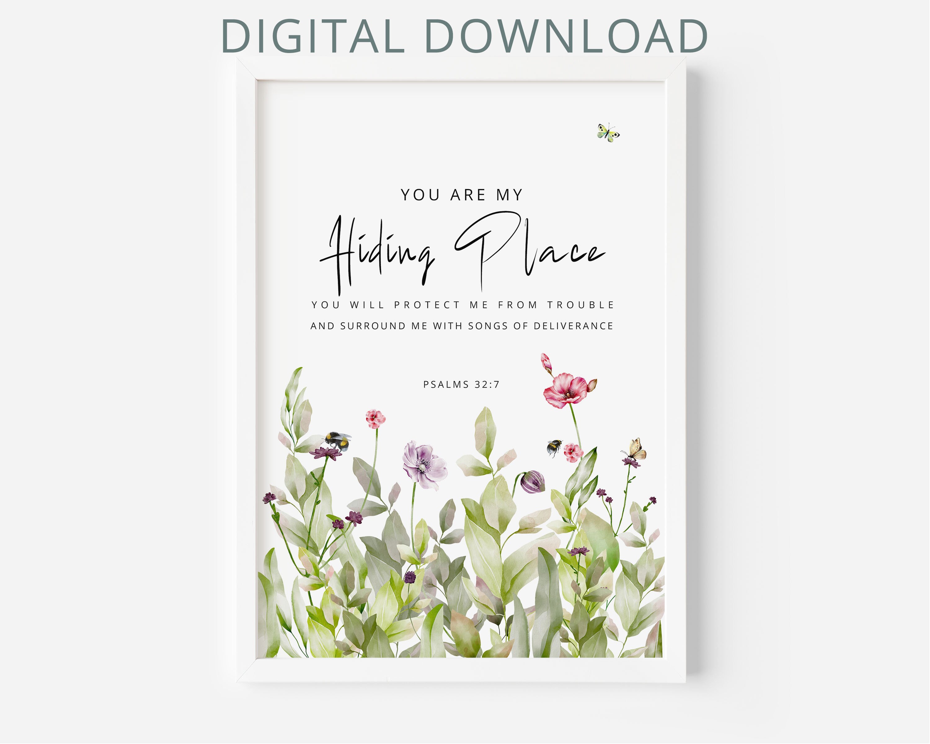 Bible Verse Printable Wall Art Ps 32 7 You Are My Hiding Place, God's ...