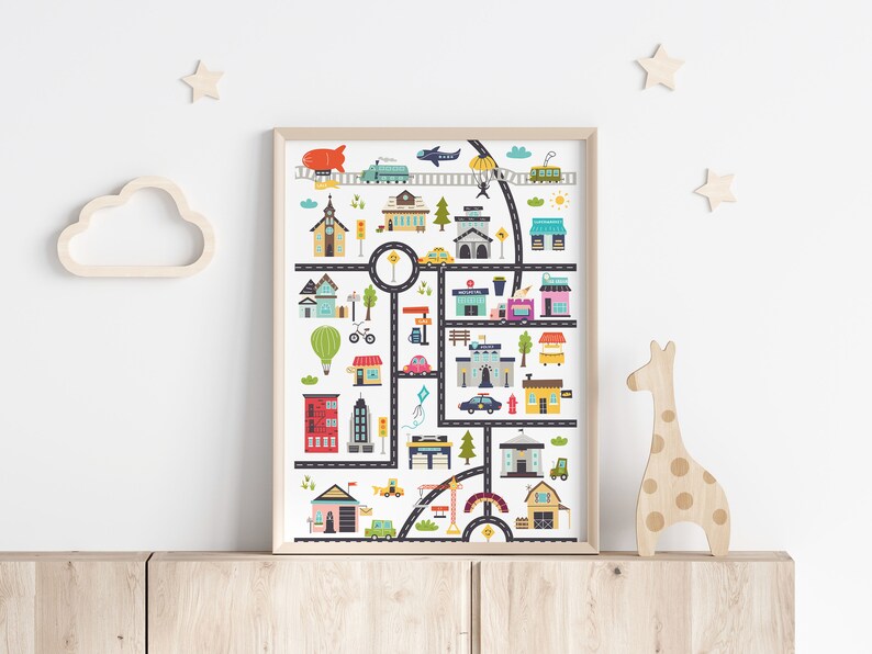 Printable Educational Nursery Poster - A Colorful City Map for Kids - Etsy