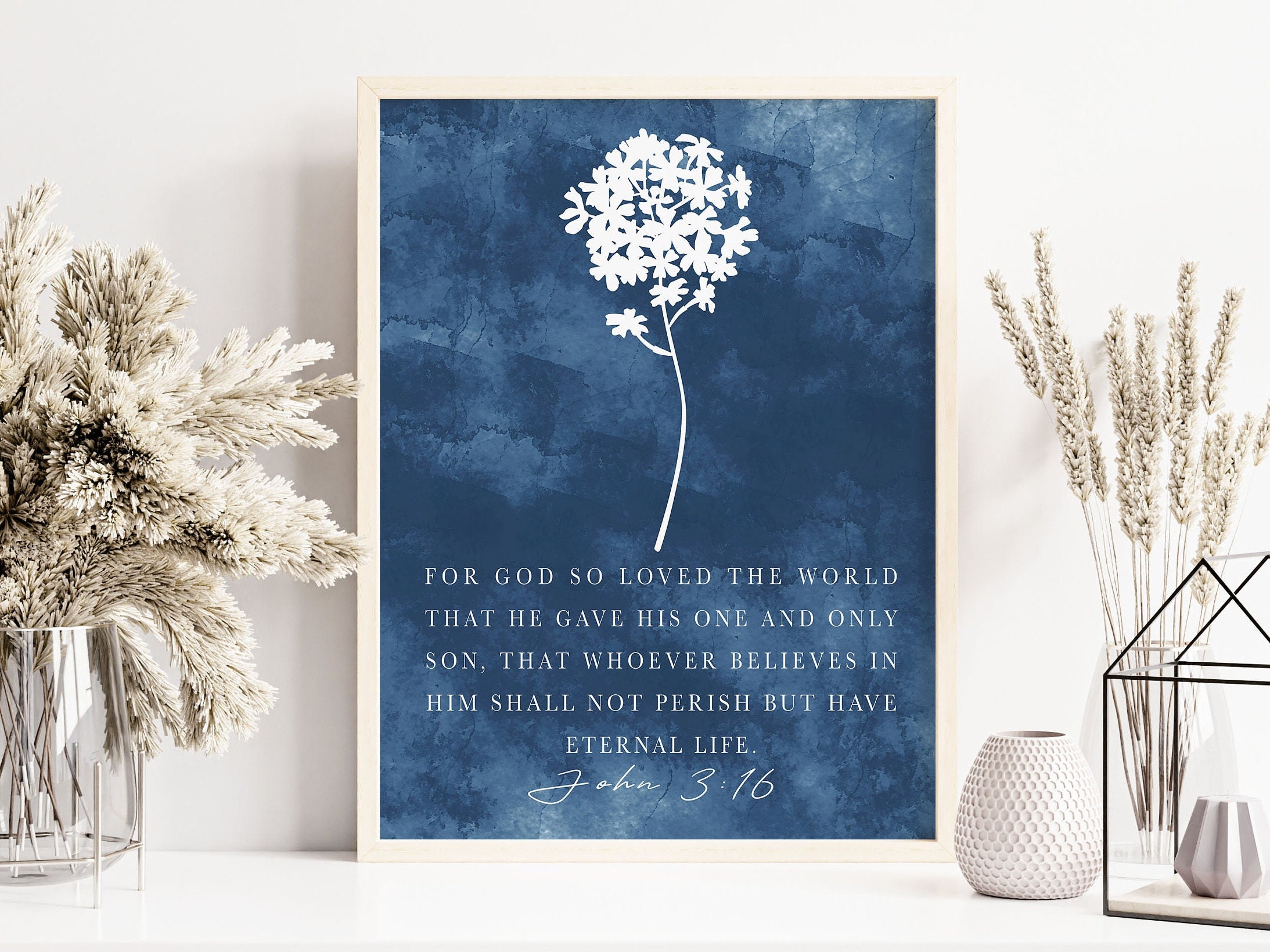 Set of 3 Christian Navy Blue Printable Wall Art Posters, Religious ...