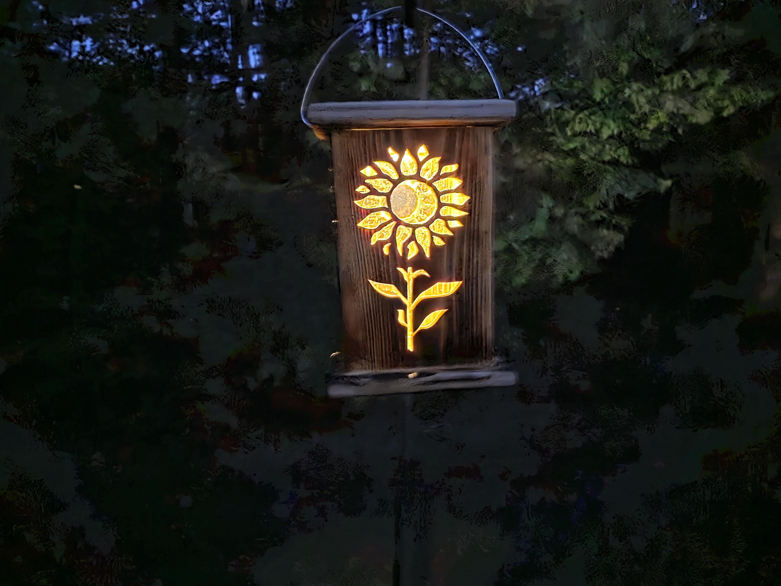 Unique Wooden Sunflower Solar Lanterns - Etsy