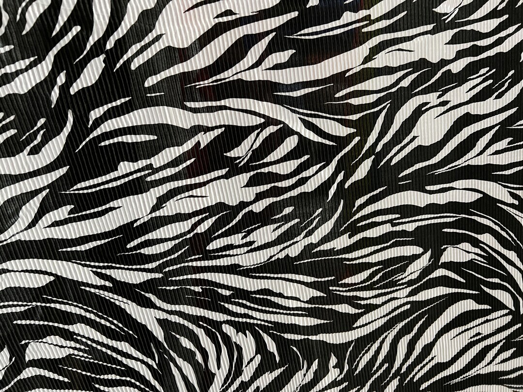Black Zebra Print on Stretch Lightweight White Pleated Satin Fabric by ...