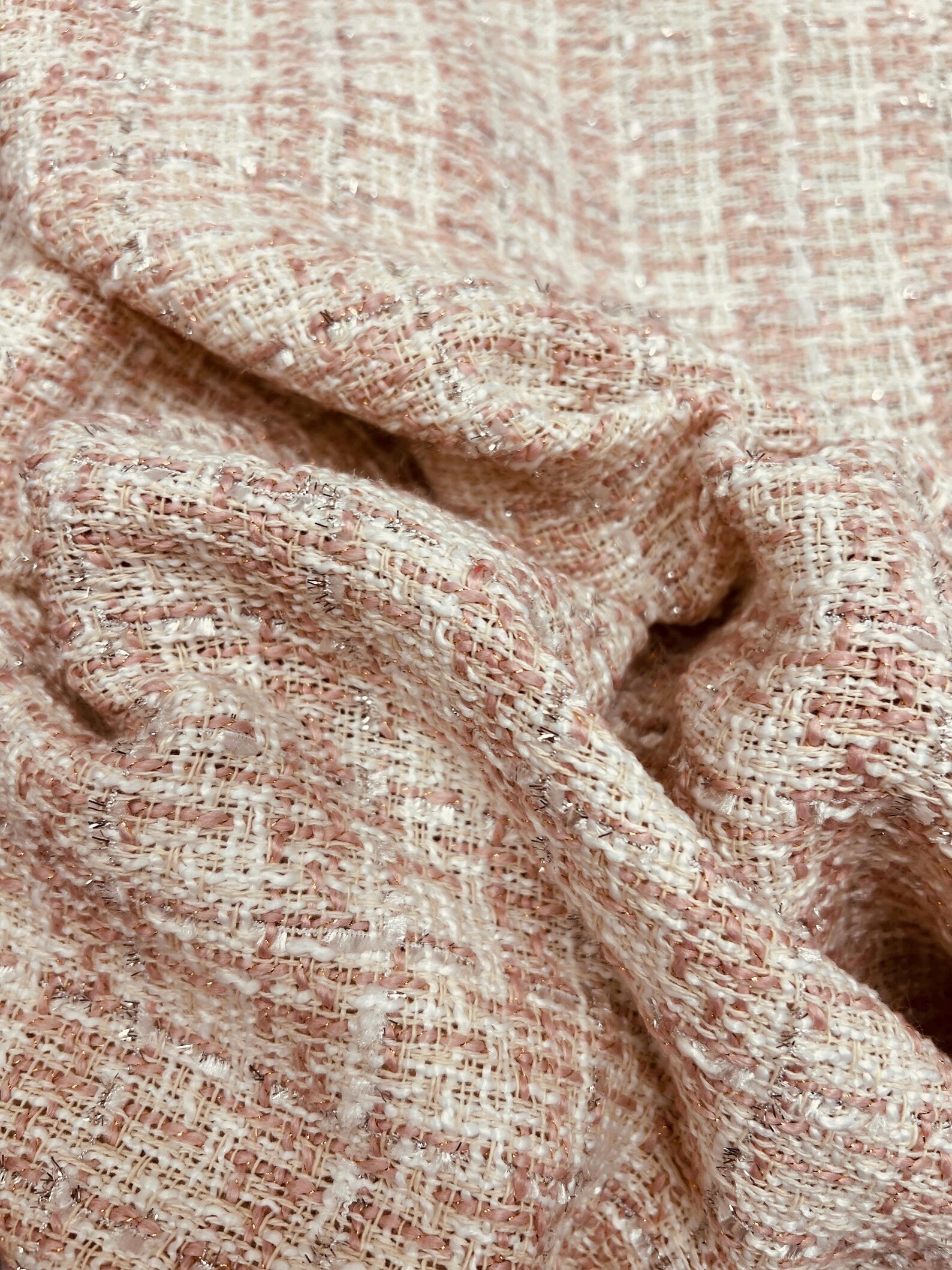 Pink & Cream Metallic Chenille Tweed Boucle Suiting Fabric by the Yard ...