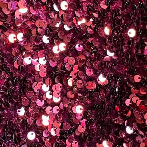 Burgundy Sequins on Two Way Stretch Burgundy Velvet Fabric, 5mm Shiny ...