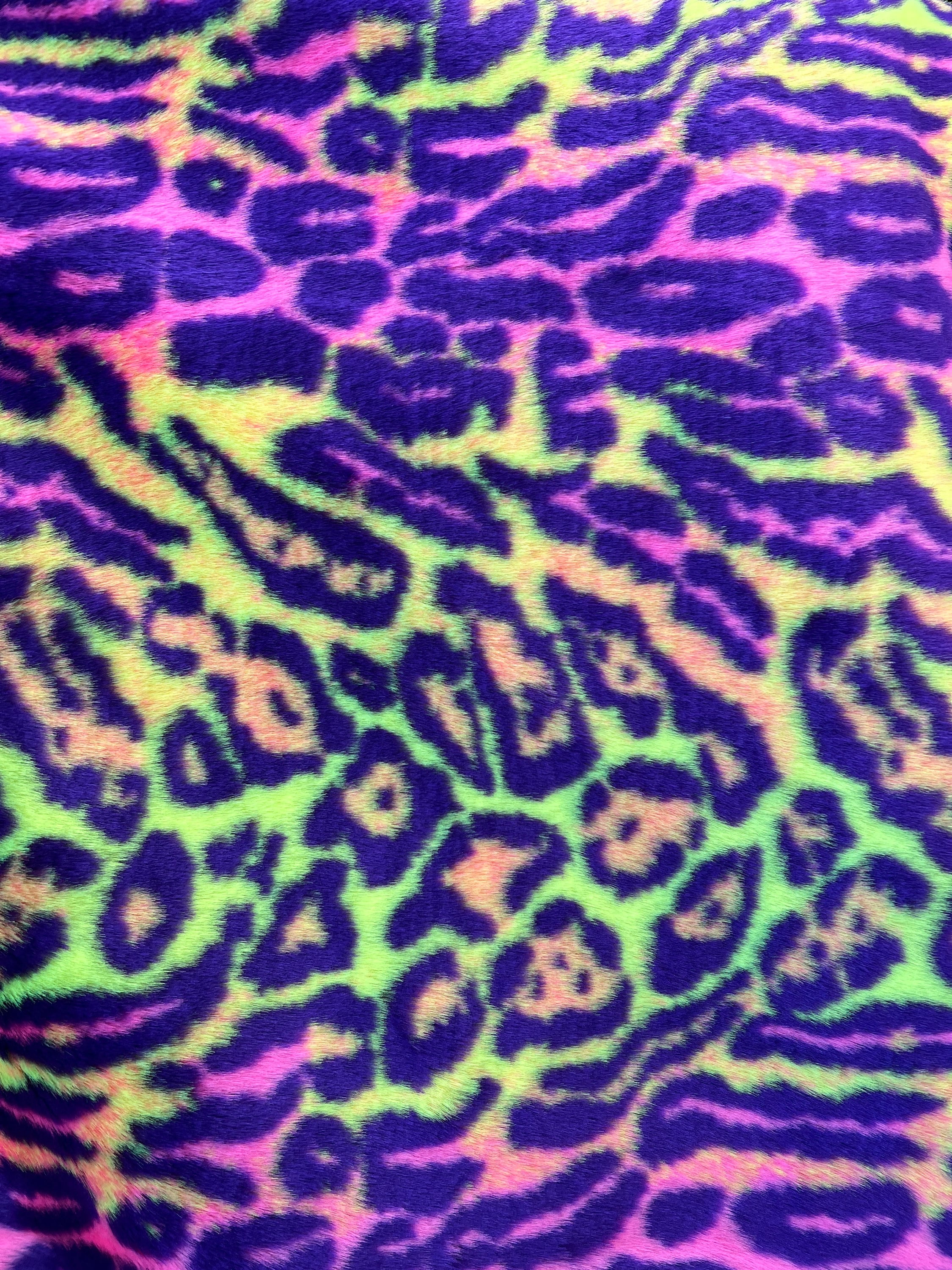 Multicolor Neon Animal Skin Print Shag Faux Fur Fabric by the Yard 60 ...