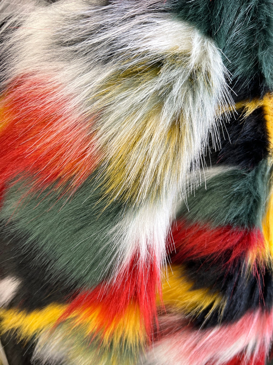 Multicolor Puzzled Patches Luxury Shag Faux Fur Fabric by the Yard 60 ...