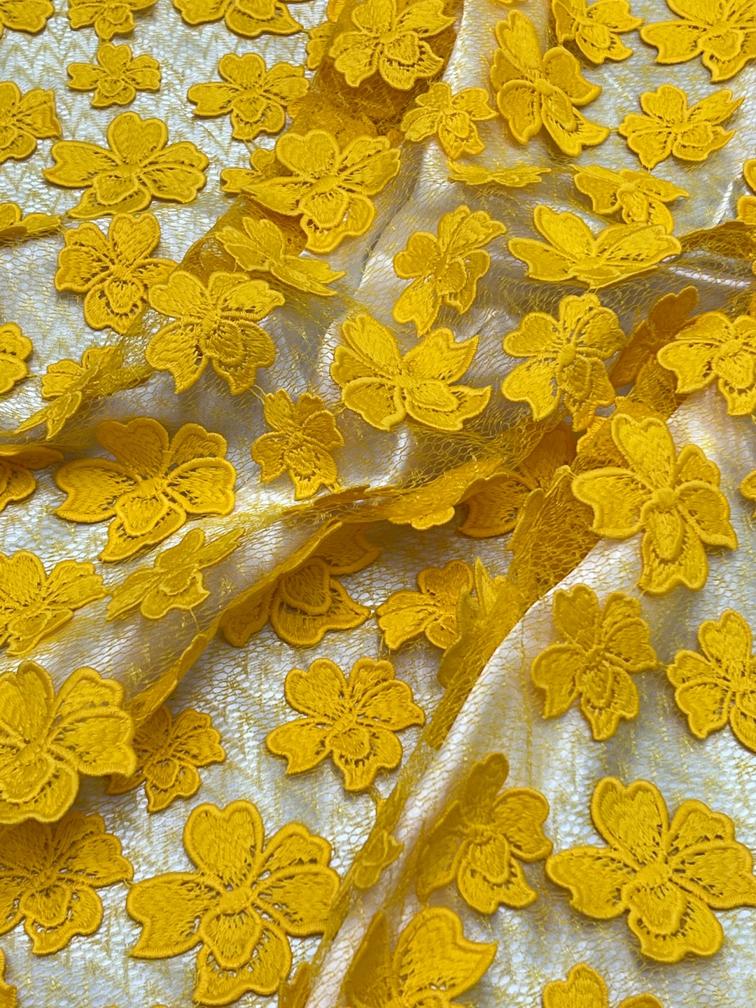 Yellow 3D Floral Lace Fabric by the Yard, 55” Wide - Etsy