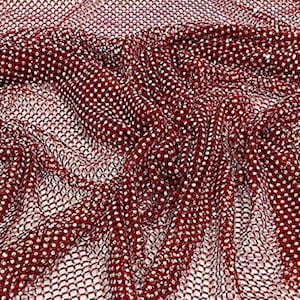 Four Way Stretch Sheer Burgundy Mesh Fabric With AB Rhinestone Crystals ...