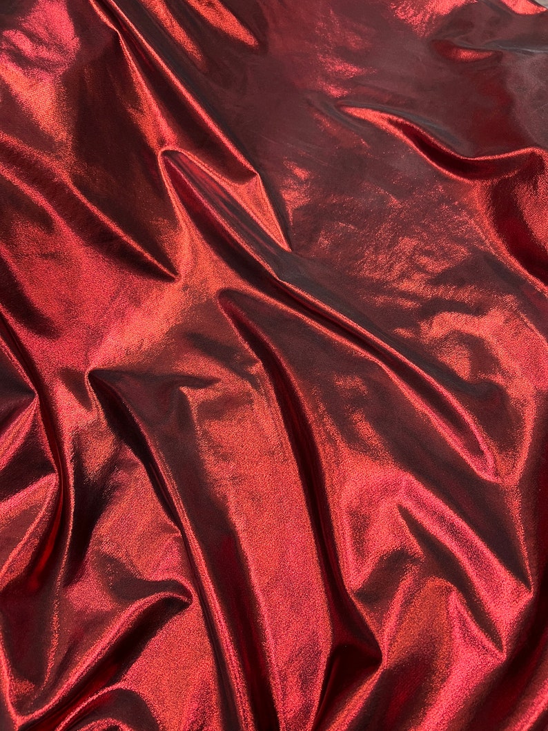 Red Medium Weight Metallic Knit Two Way Stretch Polyester Spandex Lame ...