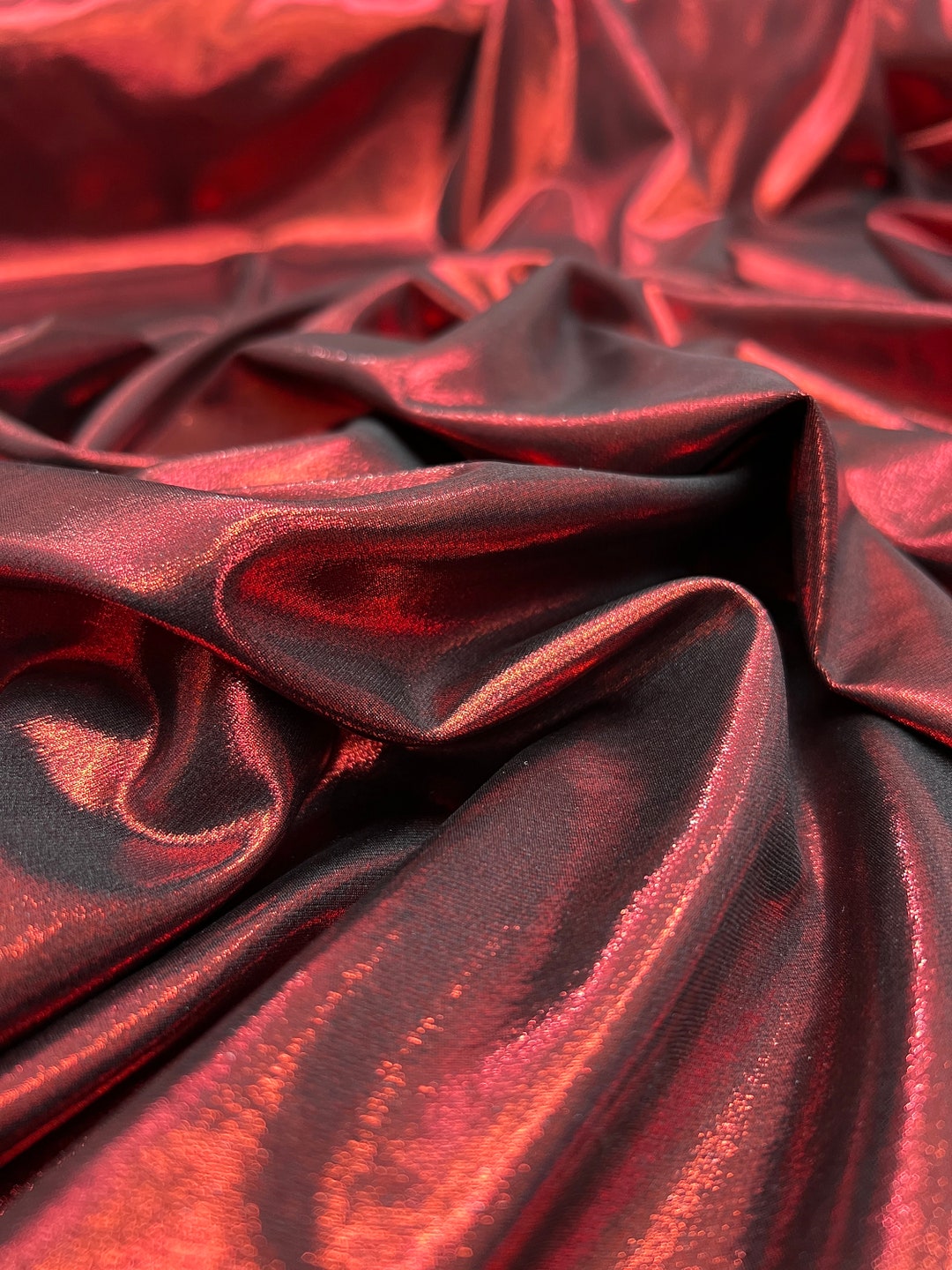 Red Medium Weight Metallic Knit Two Way Stretch Polyester Spandex Lame ...