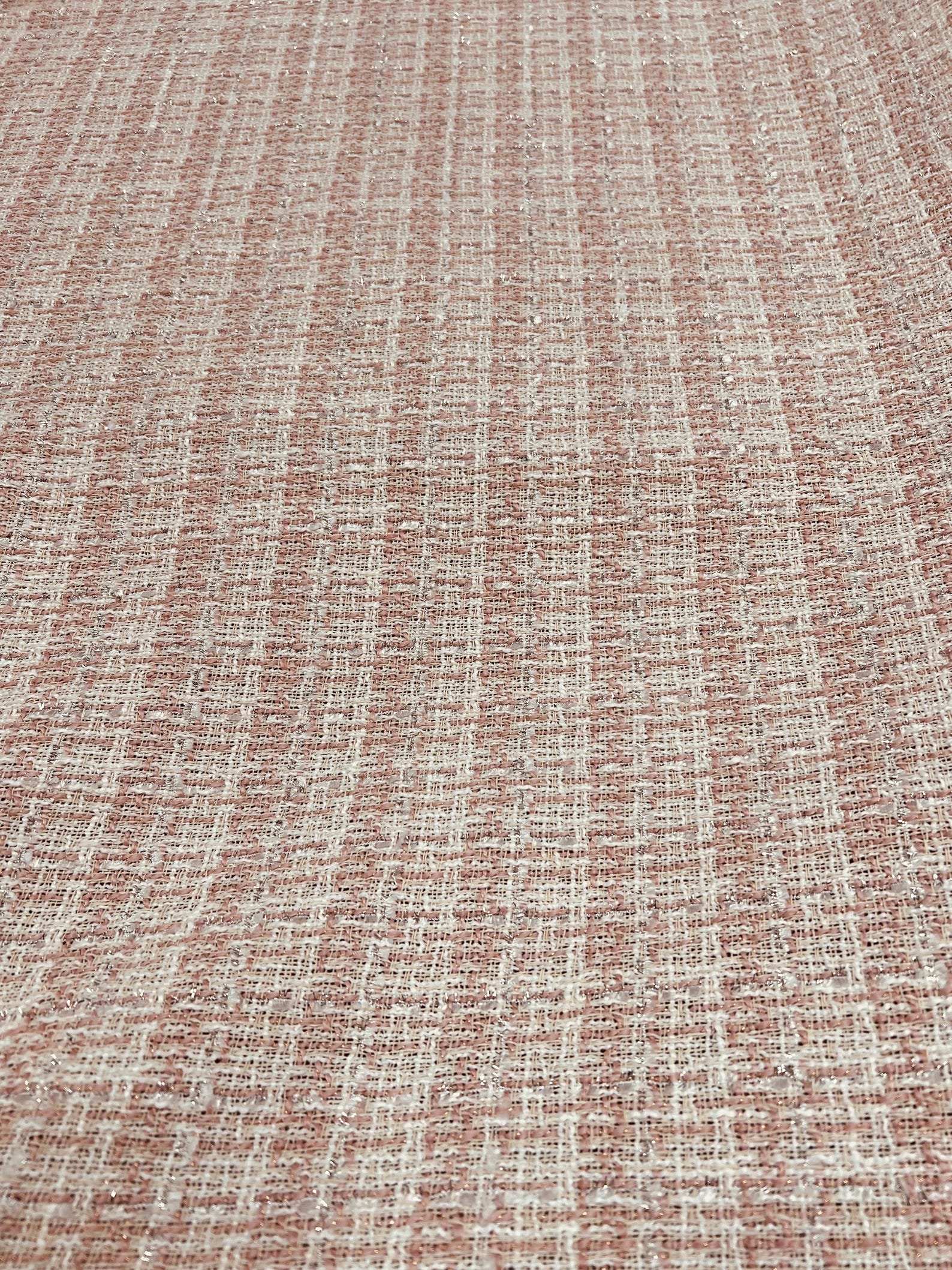 Pink & Cream Metallic Chenille Tweed Boucle Suiting Fabric by the Yard ...