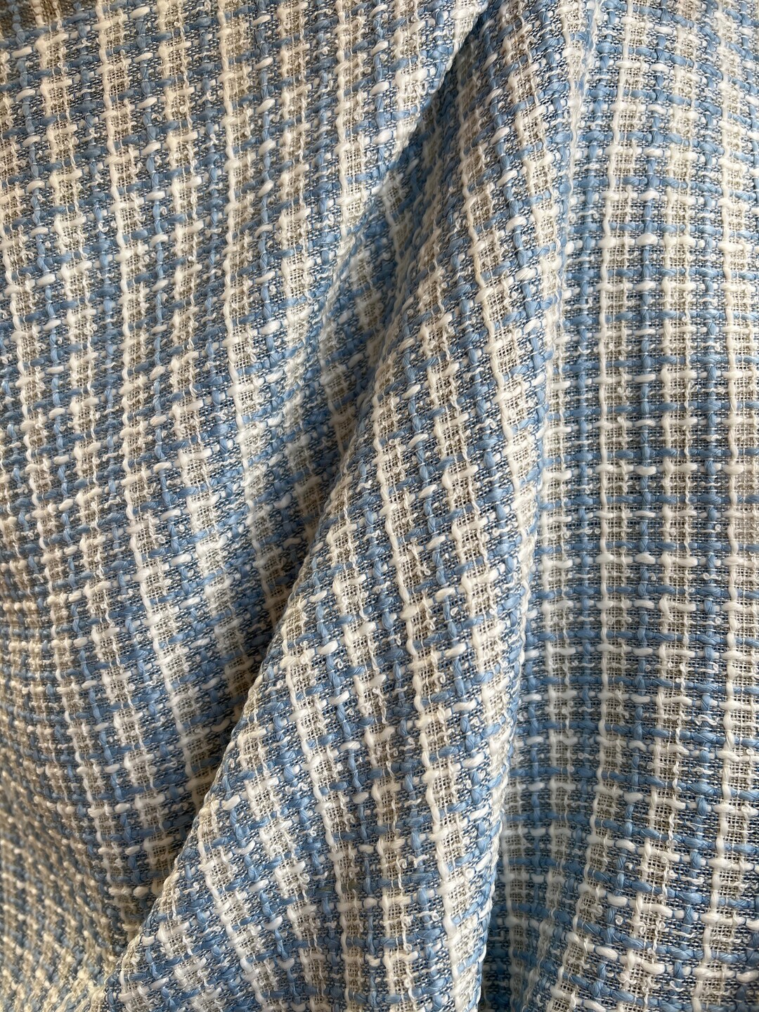 Light Blue and White Chenille Tweed Suiting Boucle Fabric by the Yard ...