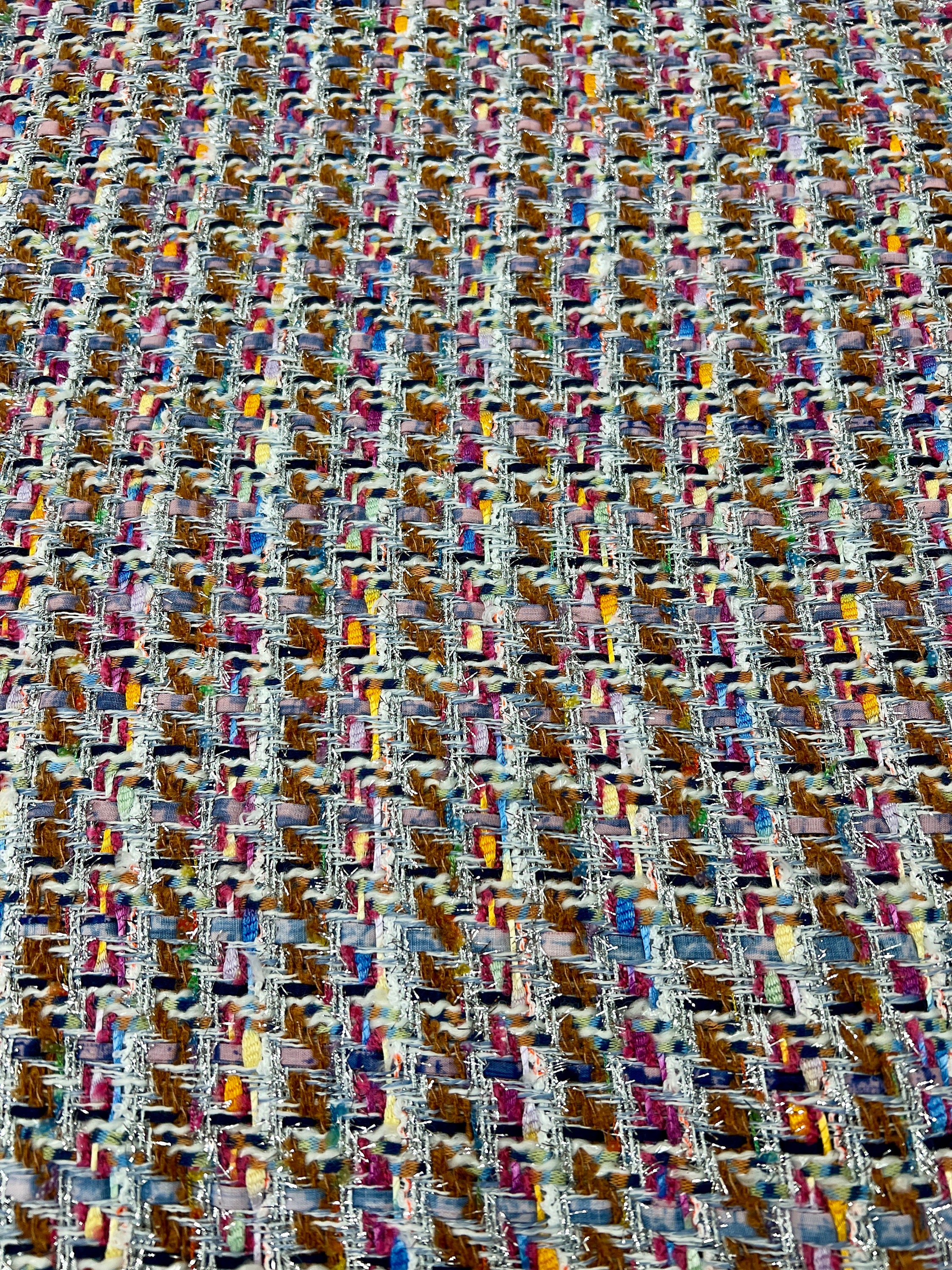 Multicolor Metallic Silver Thread Chenille Tweed Boucle Suiting Fabric ...