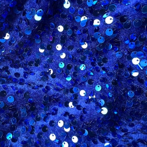 Royal Blue Sequin on Stretch Royal Blue Velvet Fabric, 5mm Shining ...