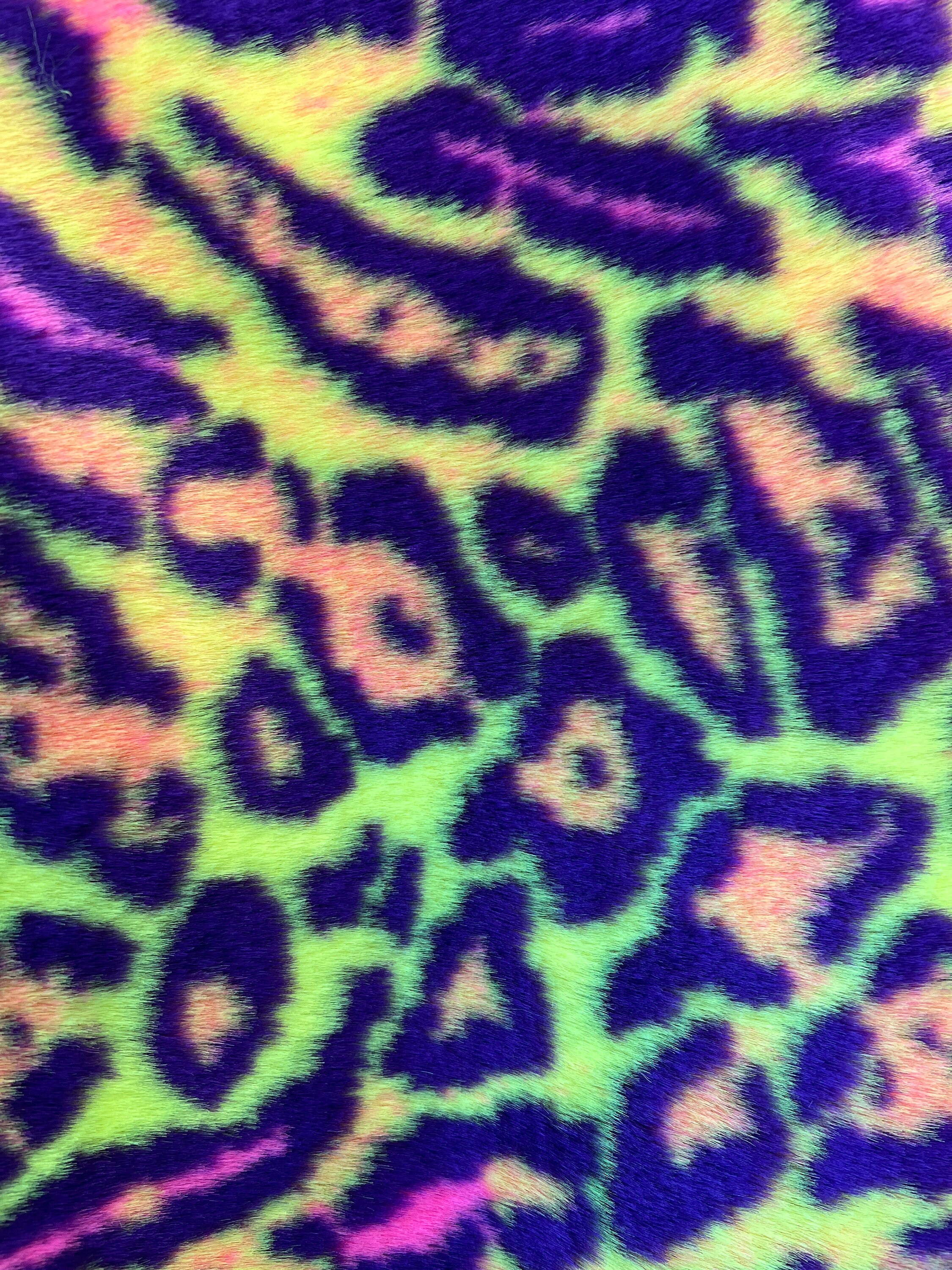 Multicolor Neon Animal Skin Print Shag Faux Fur Fabric by the Yard 60 ...