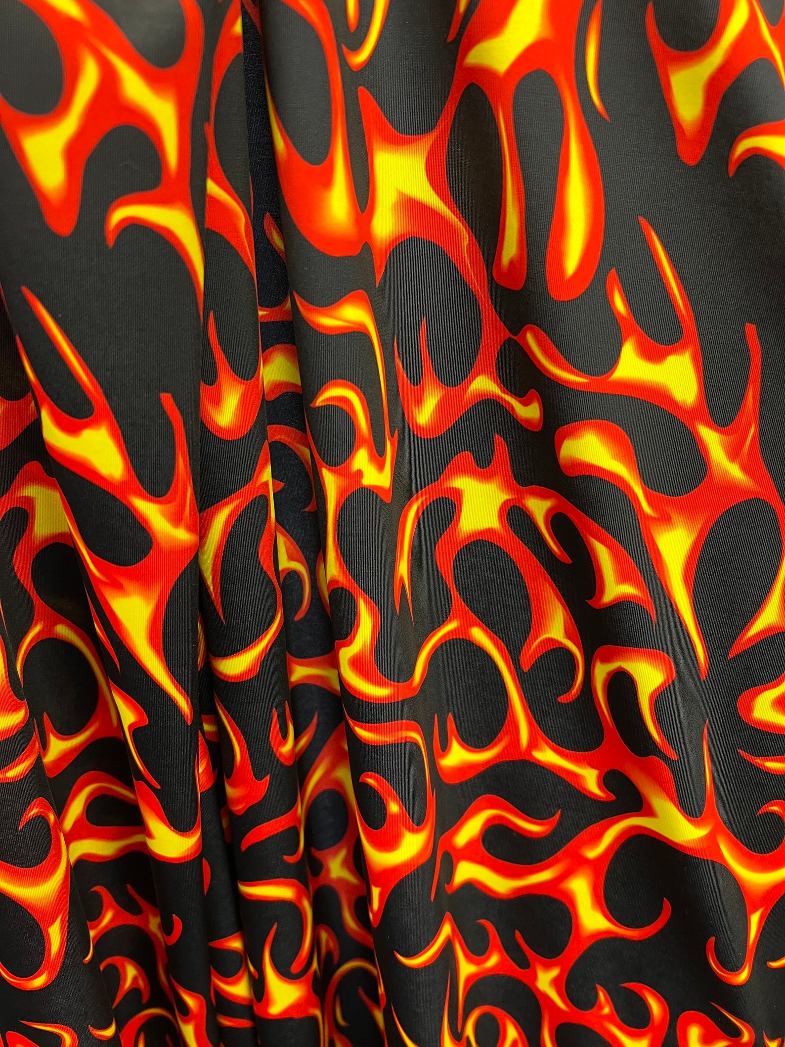Multicolor Fire Flame Print on Four Way Stretch Nylon Spandex Fabric by ...