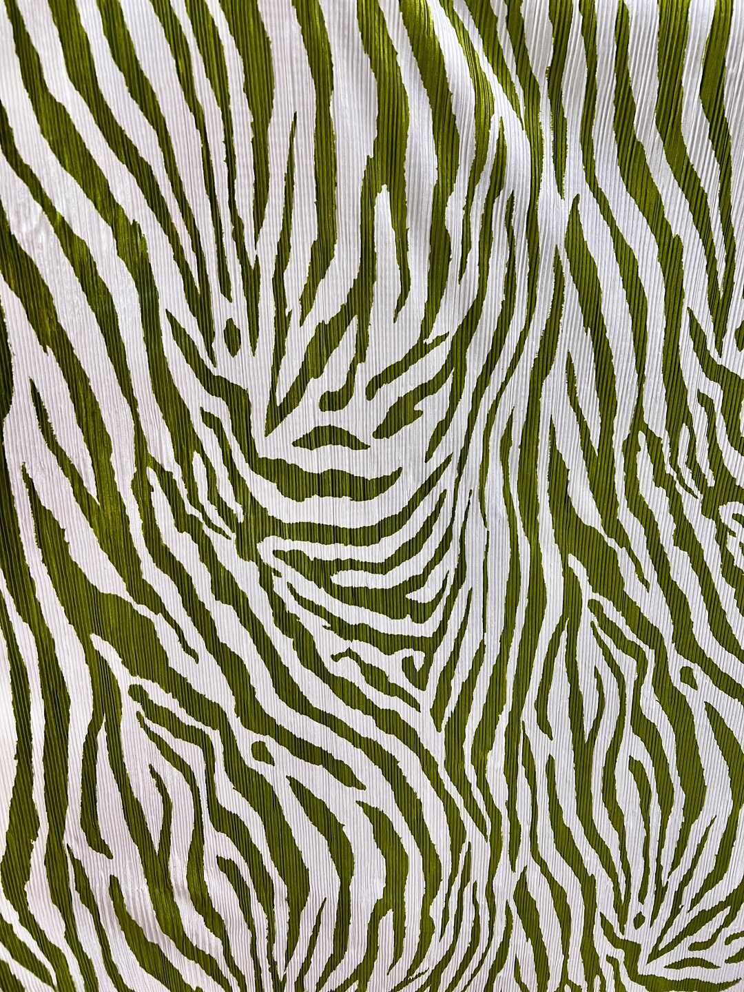 Green Zebra Print on Stretch Lightweight White Pleated Satin Fabric by ...