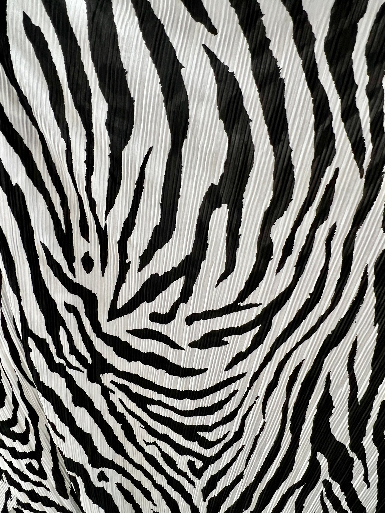 Black Zebra Print on Stretch Lightweight White Pleated Satin Fabric by ...