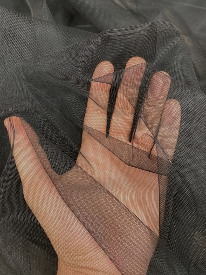 Solid Black Two Way Stretch Nylon English Net Mesh Fabric by the Yard ...