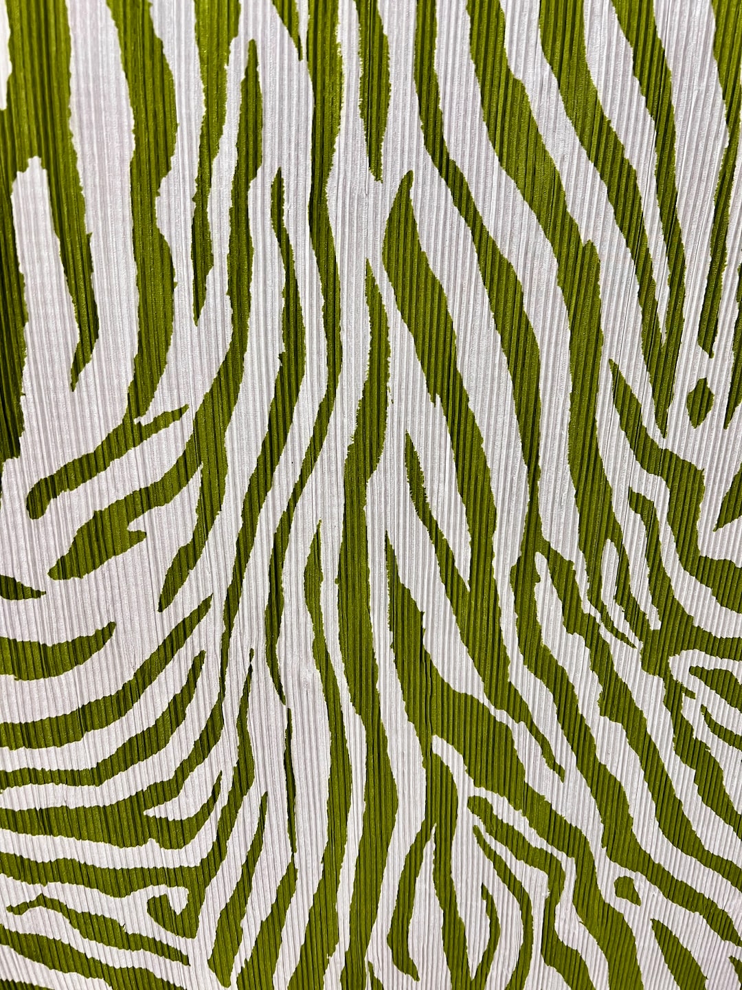 Green Zebra Print on Stretch Lightweight White Pleated Satin Fabric by ...