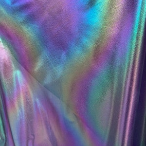 Lightweight Metallic Knit One Way Stretch Purple Rainbow Foil Fabric by ...