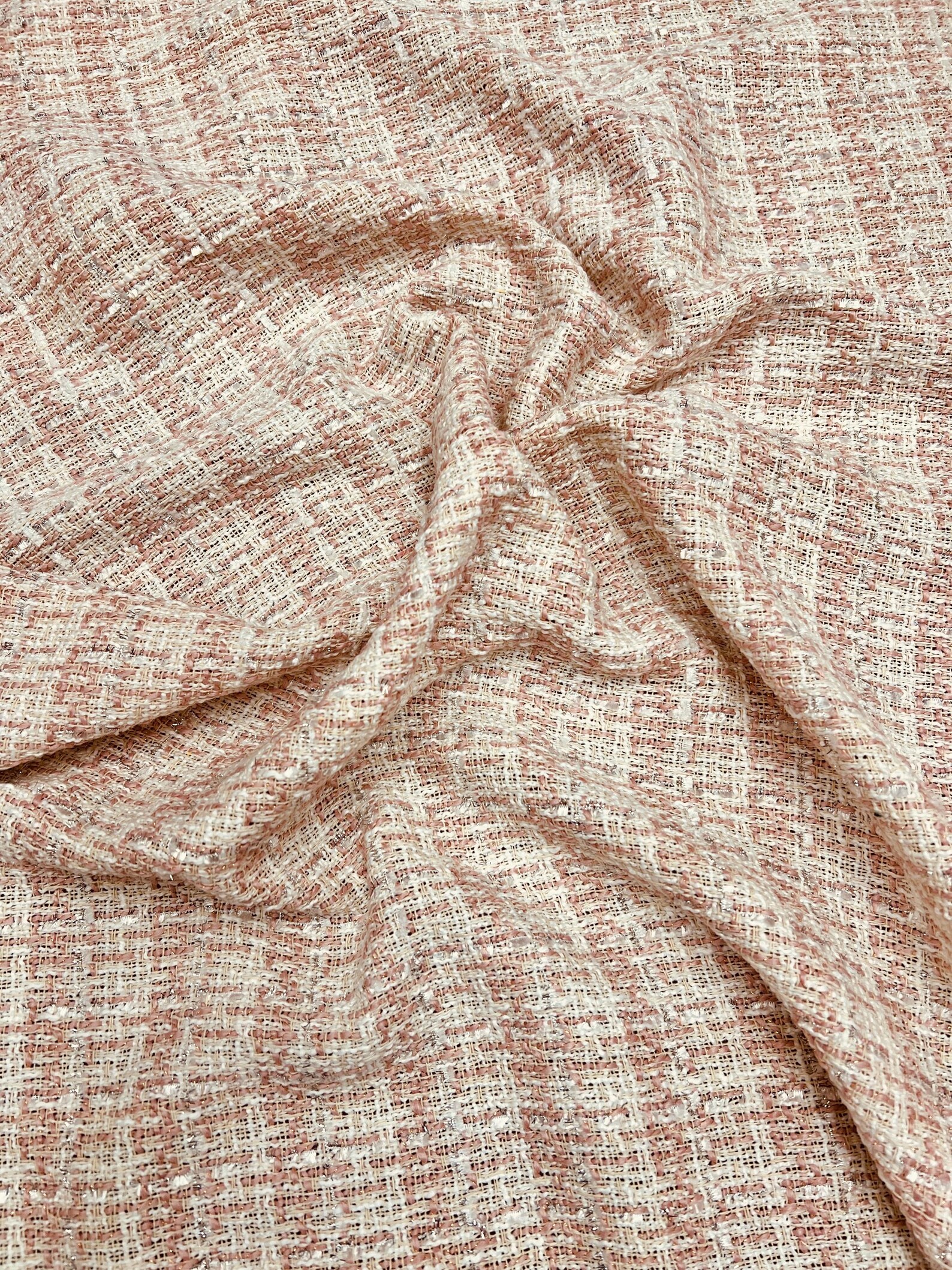 Pink & Cream Metallic Chenille Tweed Boucle Suiting Fabric by the Yard ...