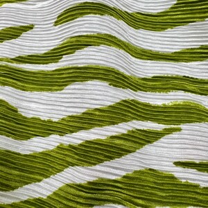 Green Zebra Print on Stretch Lightweight White Pleated Satin Fabric by ...