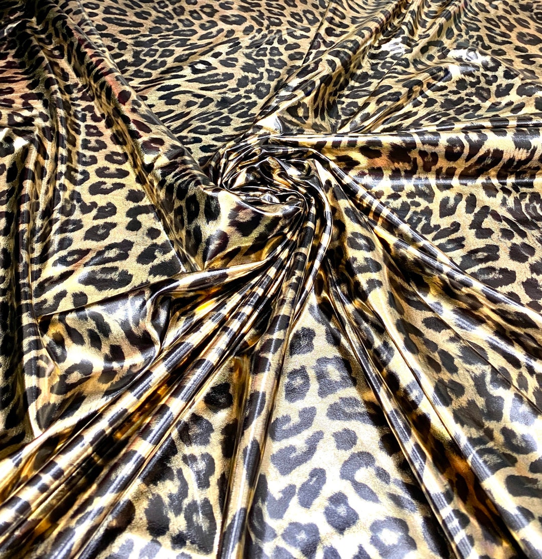 Four Way Stretch Metallic Leopard Animal Skin Print Polyurethane Foil ...