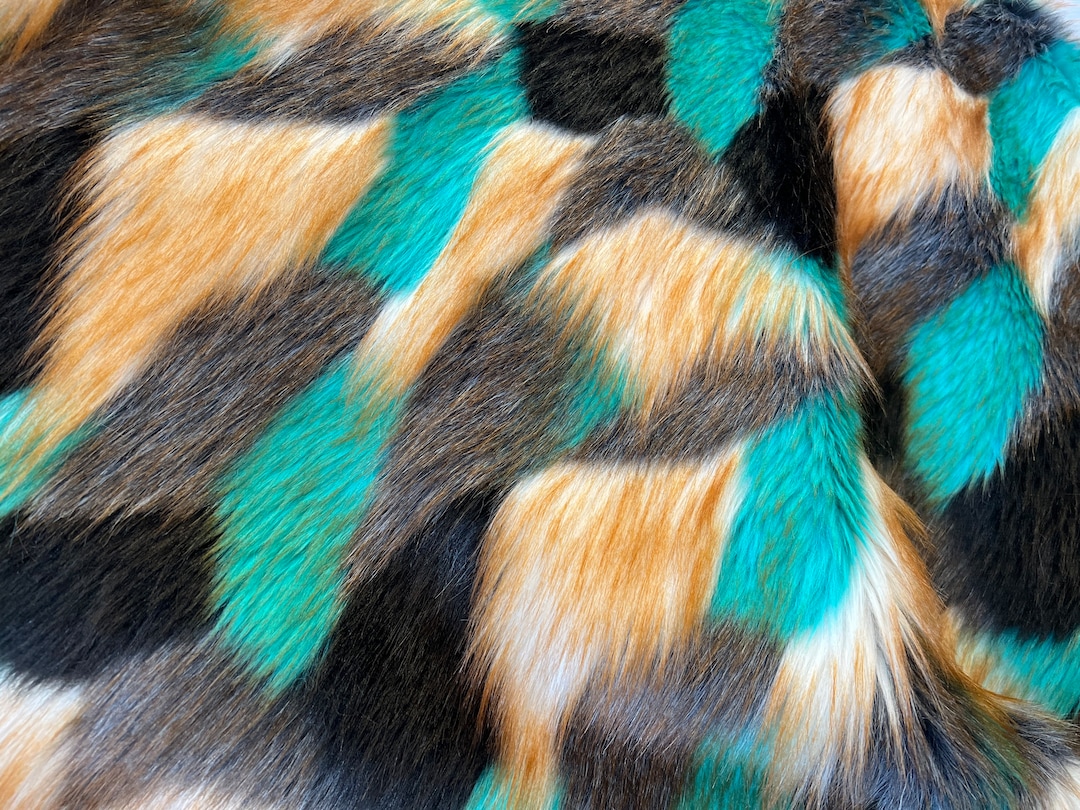Multicolor Puzzled Patches Luxury Shag Faux Fur Fabric by the Yard 60 ...
