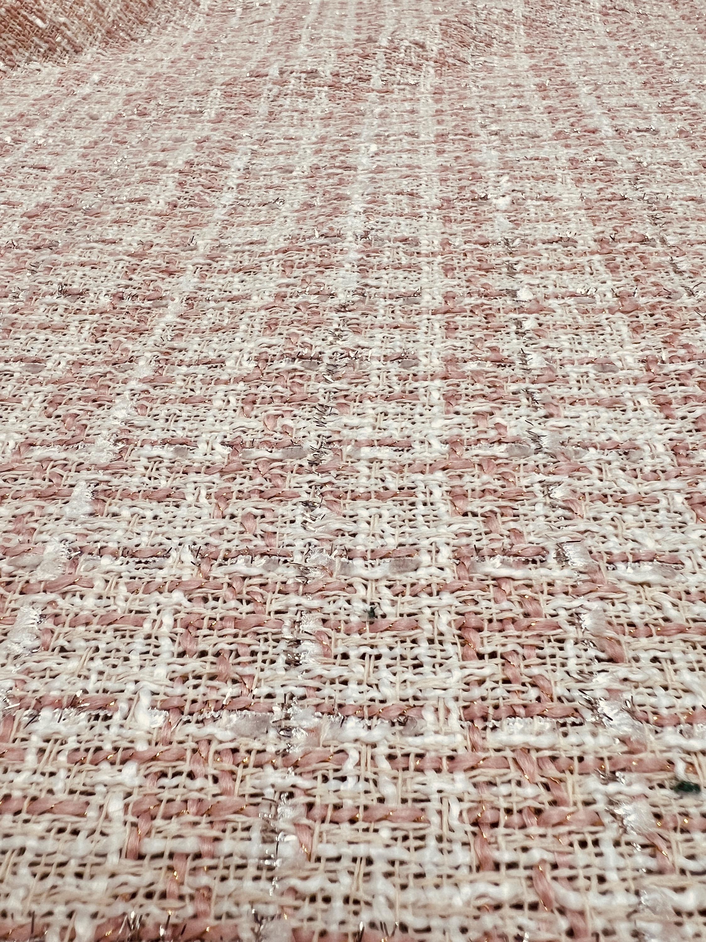 Pink & Cream Metallic Chenille Tweed Boucle Suiting Fabric by the Yard ...
