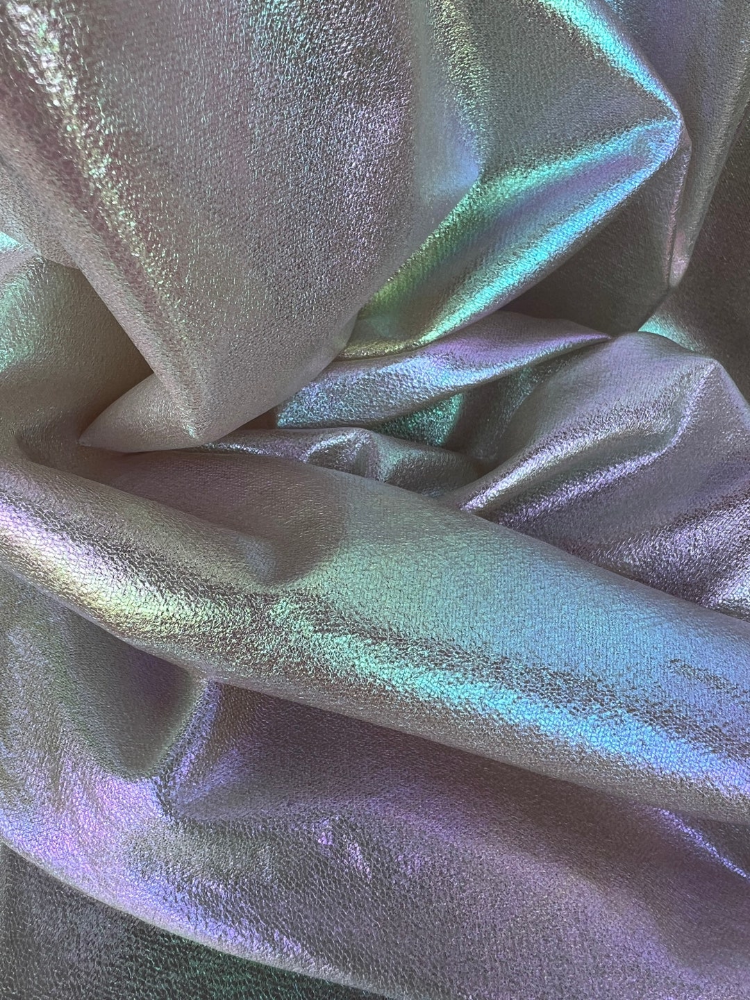 Lightweight Metallic Knit One Way Stretch Champagne Rainbow Foil Fabric ...