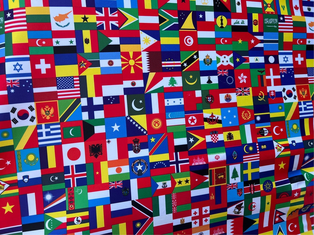 Multicolor Flags of the World Print on Four Way Stretch Nylon Spandex ...