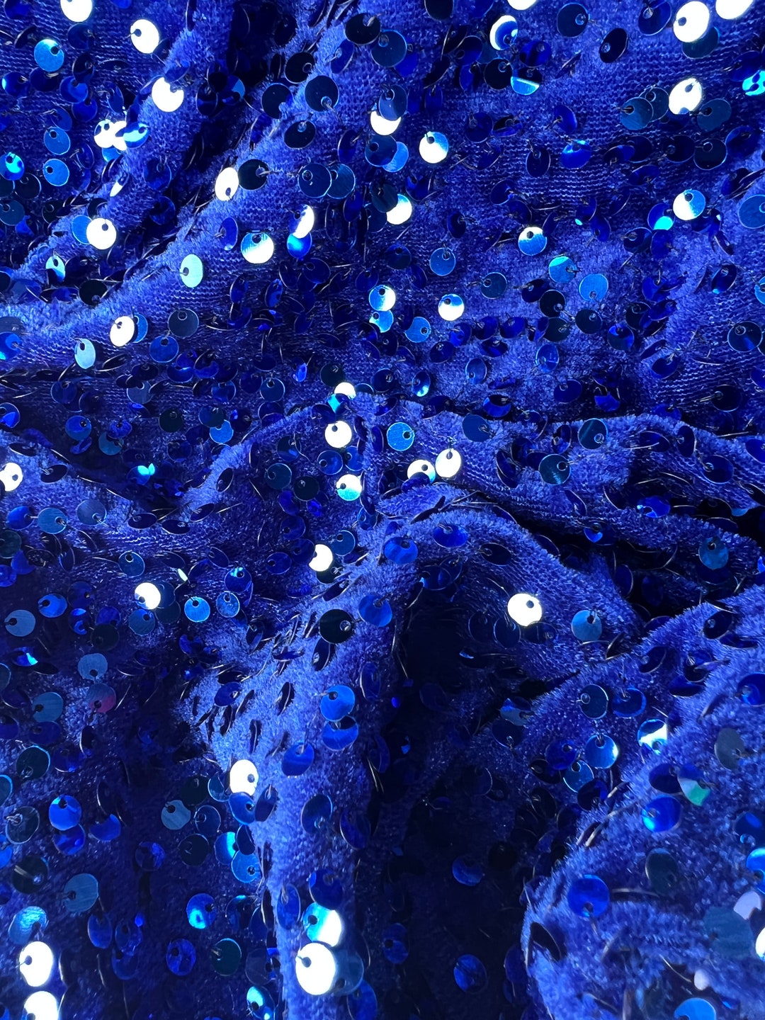 Royal Blue Sequin on Stretch Royal Blue Velvet Fabric, 5mm Shining ...