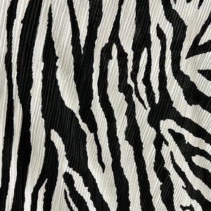 Black Zebra Print on Stretch Lightweight White Pleated Satin Fabric by ...