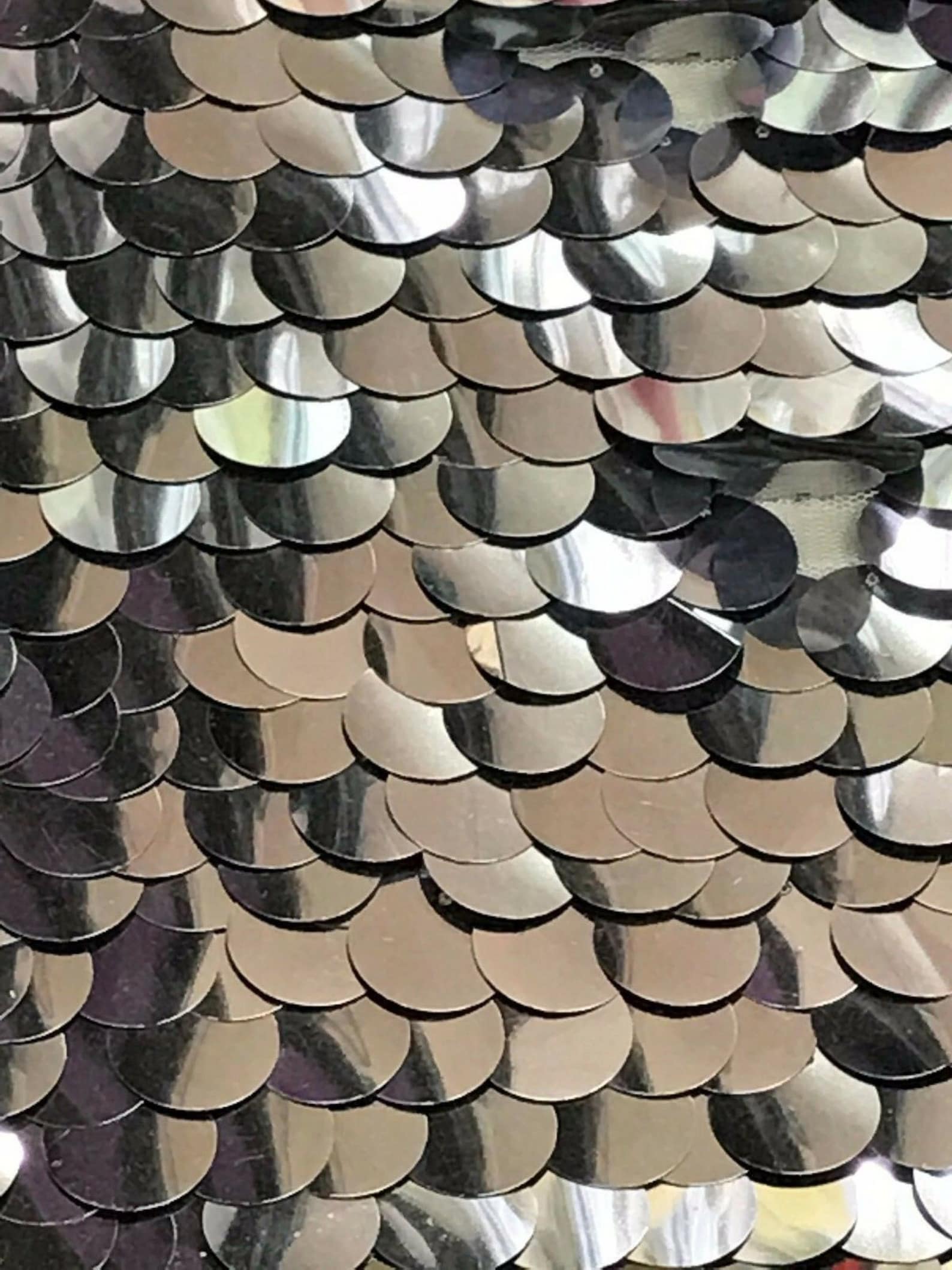 Silver Paillette Sequin on Mesh Fabric by the Yard, 55'' Wide, Backdrop ...