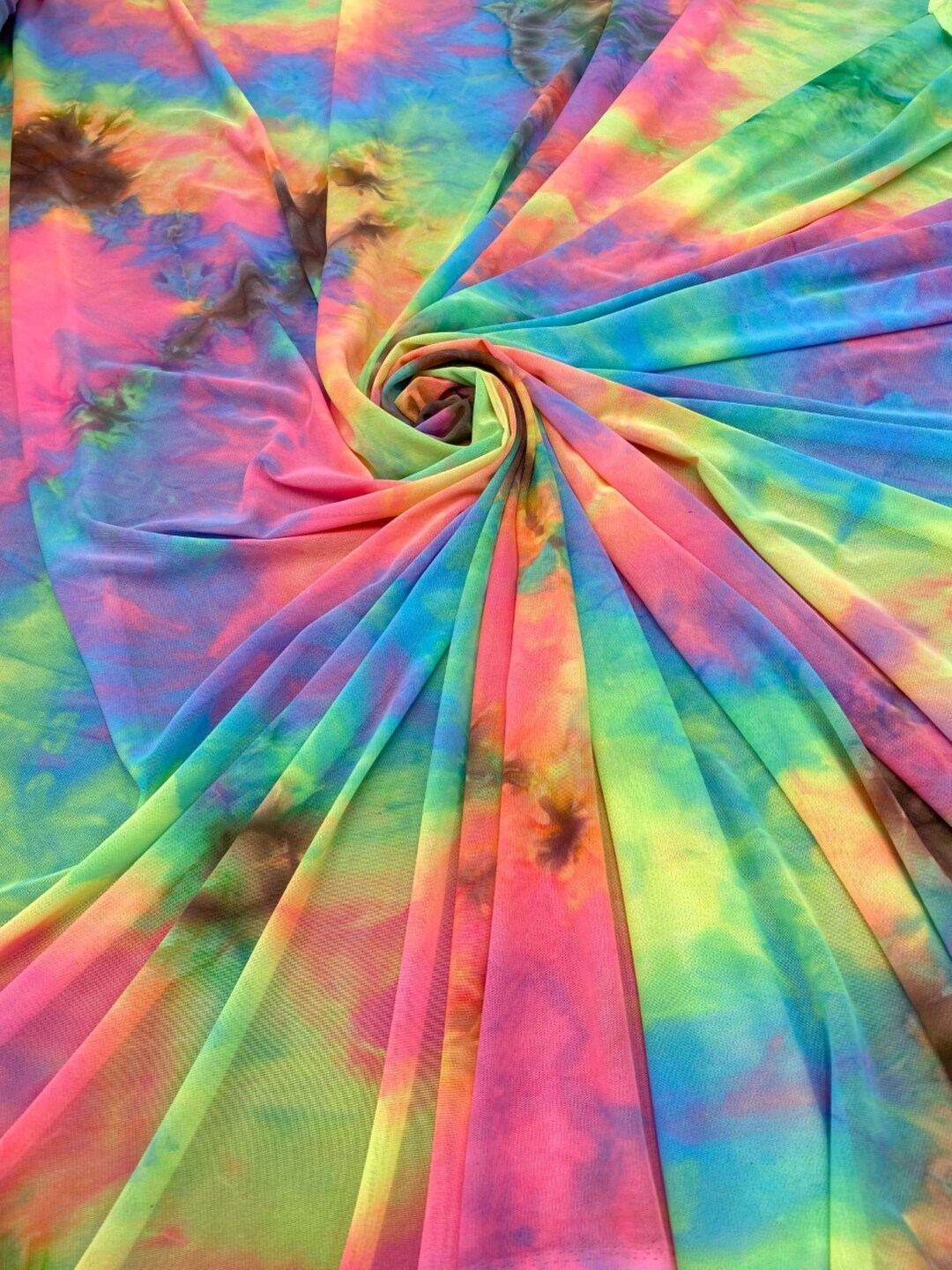 Bright Multicolor Tie Dye Print on Stretch Mesh Fabric by the Yard, 60 ...