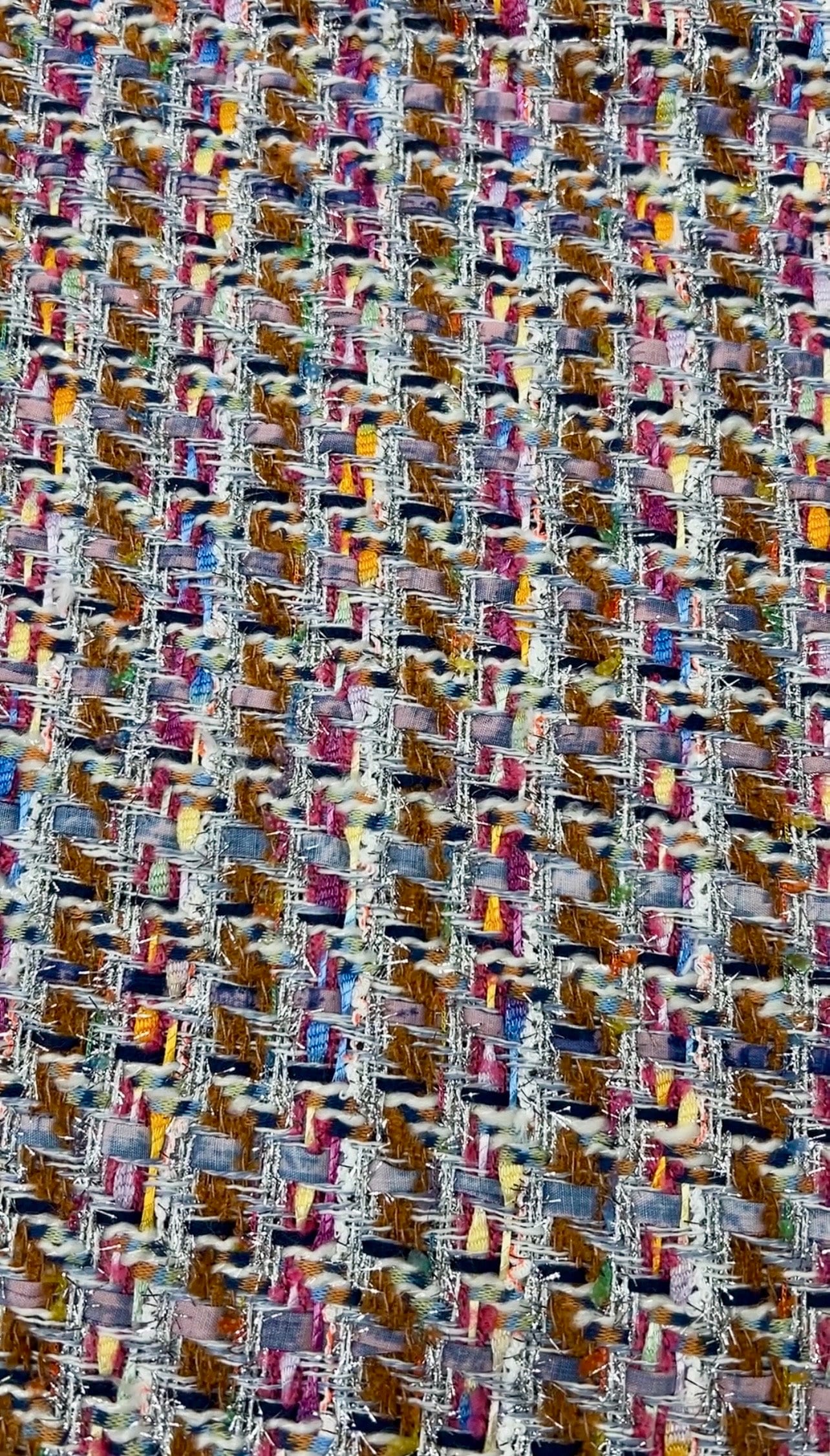 Multicolor Metallic Silver Thread Chenille Tweed Boucle Suiting Fabric ...