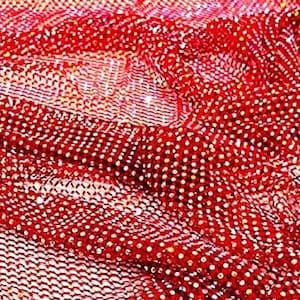 Four Way Stretch Sheer Red Mesh Fabric With AB Rhinestone Crystals, 45 ...